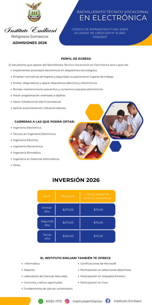 Bachillerato técnico vocacional opción en electrónica – Instituto Emiliani